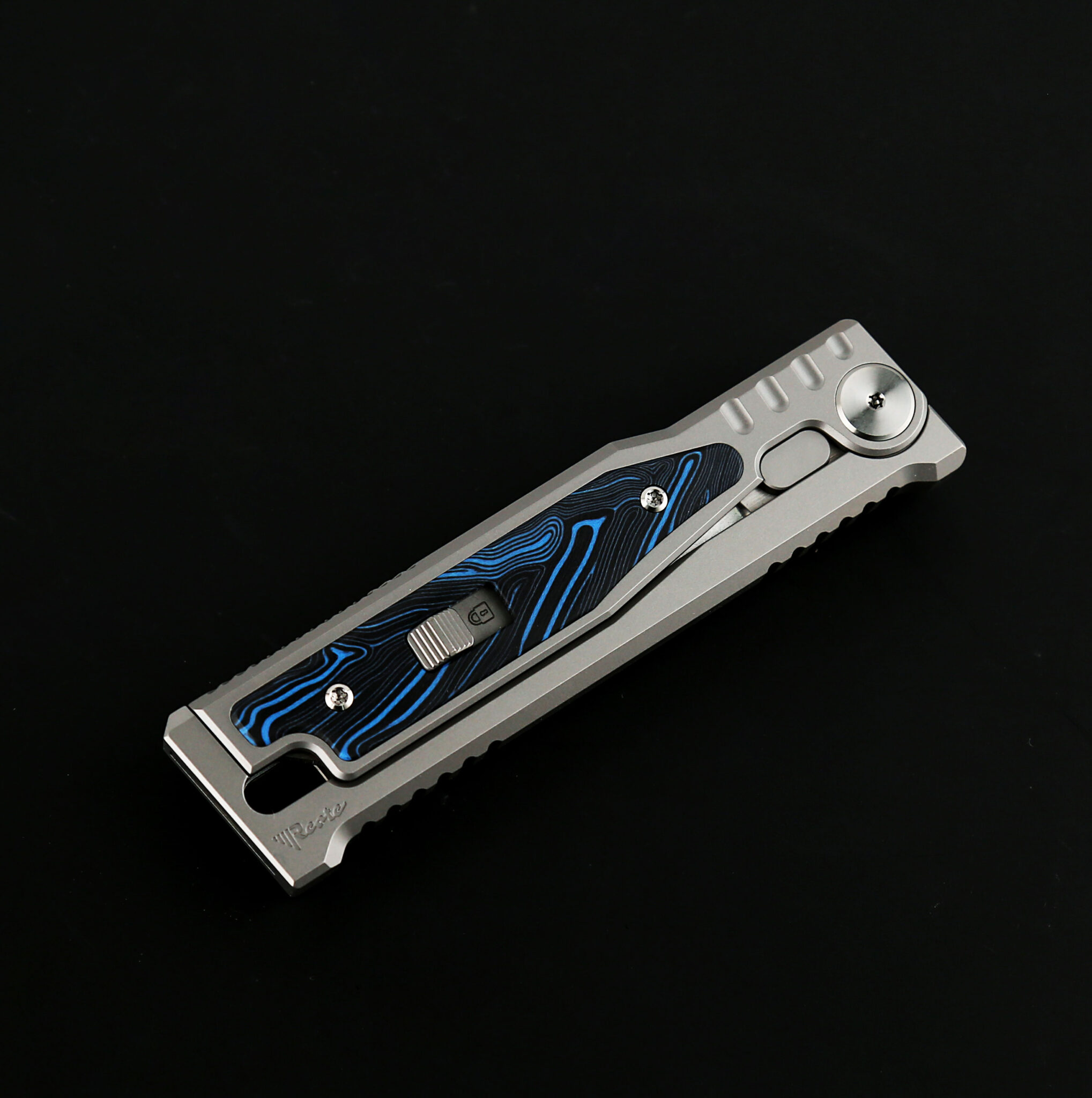 EXO-M G10 Damascus Pattern – Blue/Black Double Edge – Reate Knives