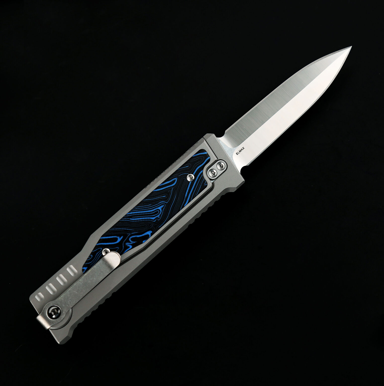 EXO-M G10 Damascus Pattern – Blue/Black Double Edge – Reate Knives