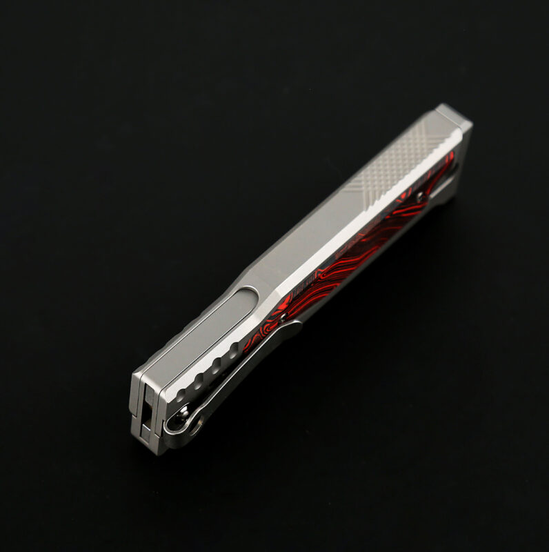 EXO-M G10 Damascus Pattern – Red/Black Double Edge – Reate Knives