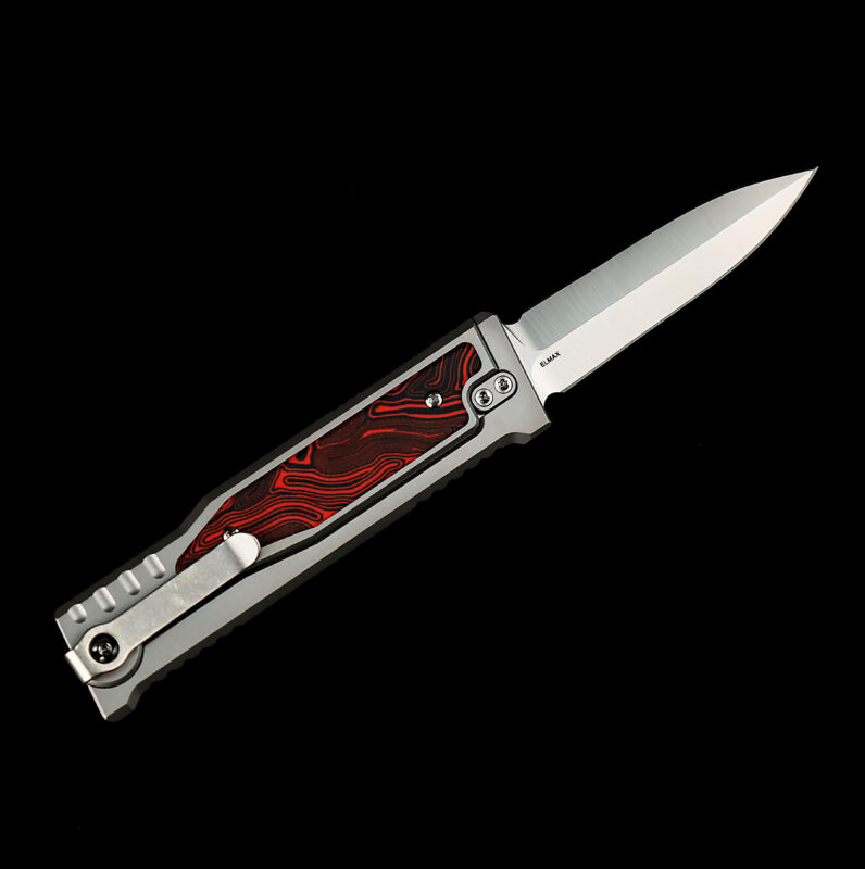 EXO-M G10 Damascus Pattern – Red/Black Double Edge – Reate Knives