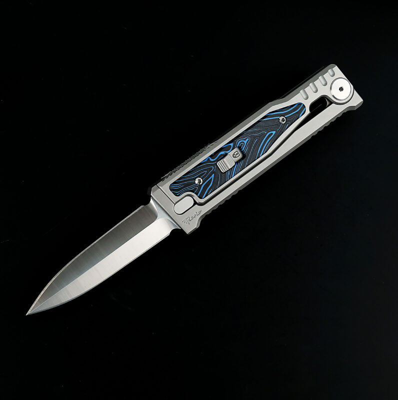 EXO-M G10 Damascus Pattern – Blue/Black Double Edge – Reate Knives