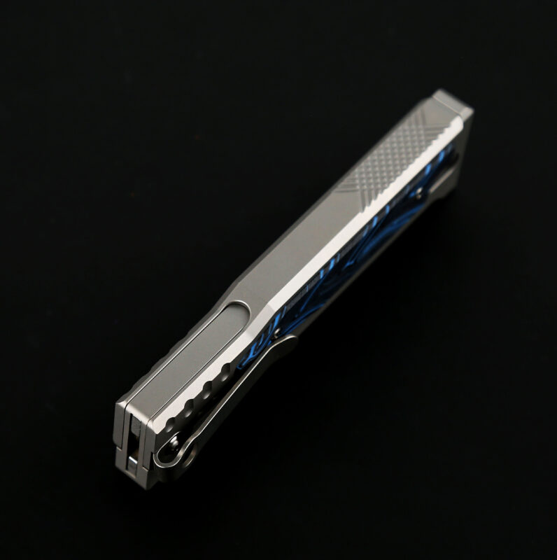 EXO-M G10 Damascus Pattern – Blue/Black Double Edge – Reate Knives