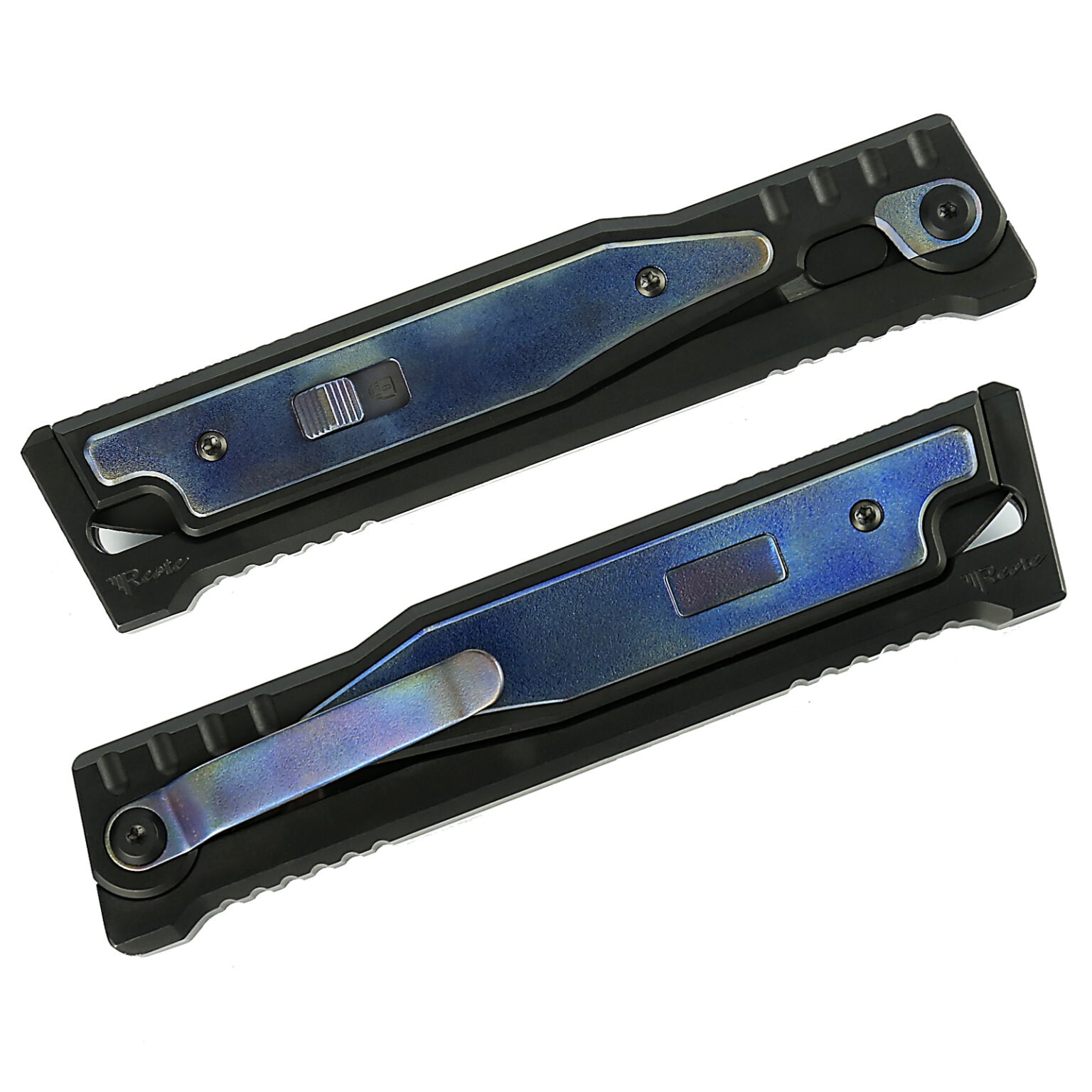 EXO Titanium heat color Black PVD Double Edges – Reate Knives