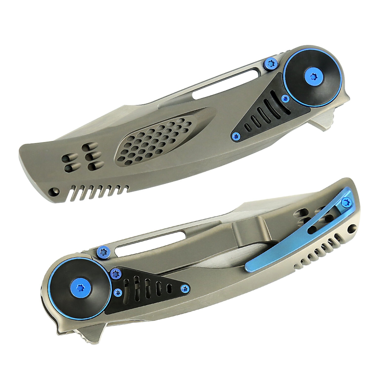 GTR Titanium bead blast handle Ti-Blue clip – Reate Knives