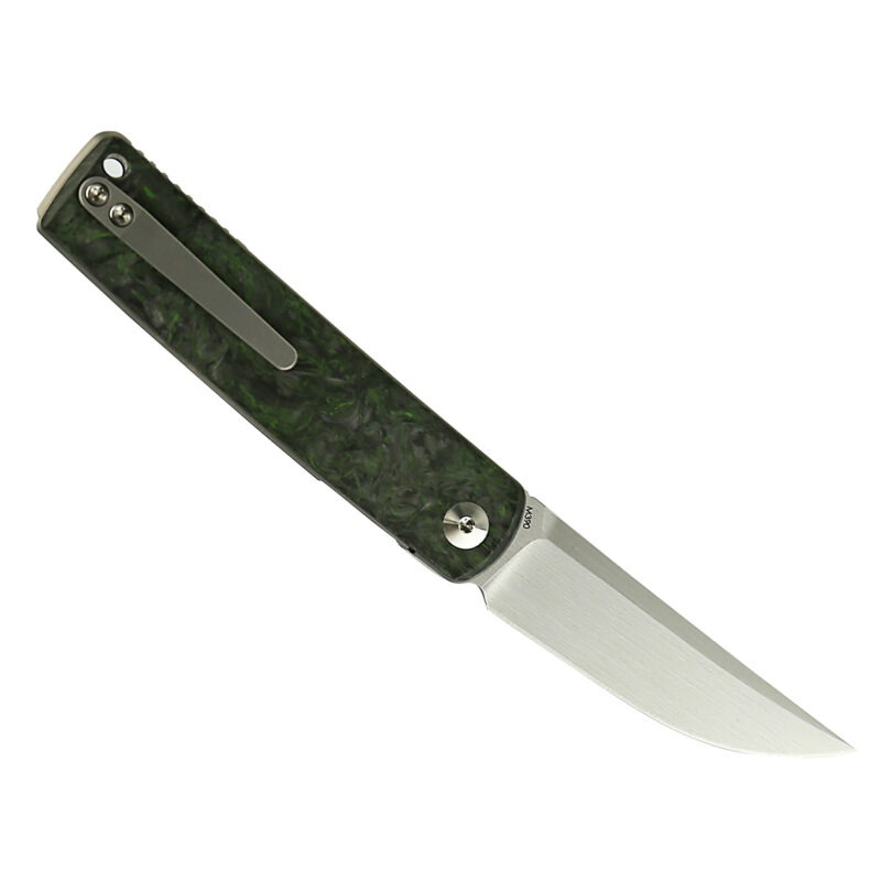 Bushido Titanium Bead blast handle Dark Matter Green inlay – Reate Knives